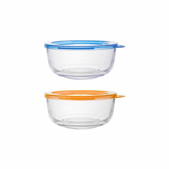 Clear Glass Food Storage Bowl Set With Color Silicone Sealing Lids ...